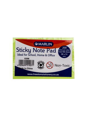 Marlin Office Essentials Sticky Note Pad 38 x 51mm 800 Sheets Cube - 028M