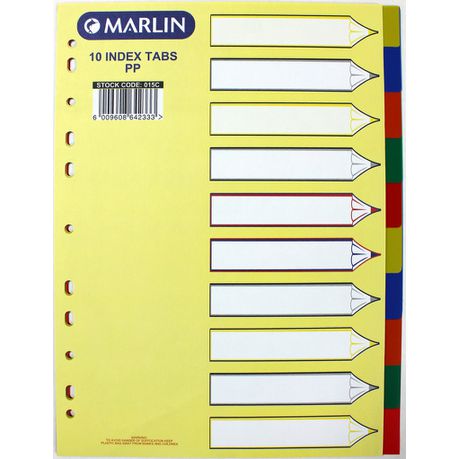 Marlin File Dividers A4 Polyprop 10 Tab - 015C