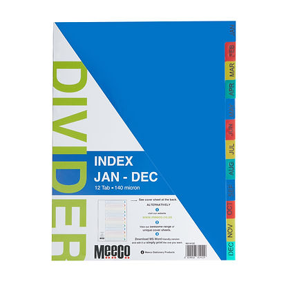 Meeco A4 Plastic Index Printed Jan - Dec Multi Colour -NX1412C