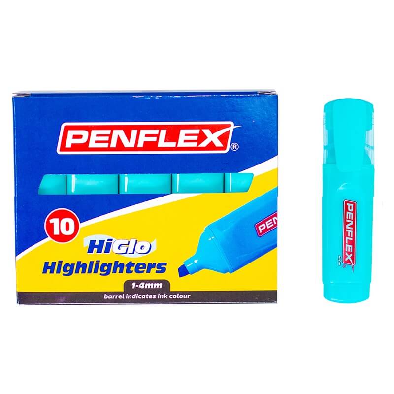 Penflex HiGlo Highlighter Pastel Blue Box of 10 - 36-1928-02