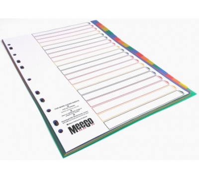 Meeco A4 Plastic Index 20 Tab Plain Multi Colour -NX1420