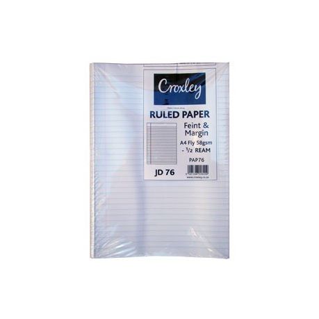 Croxley A4 Ruled Paper F&M Fly 1/2 Ream - PAP76 - JD76 - Stationery ...