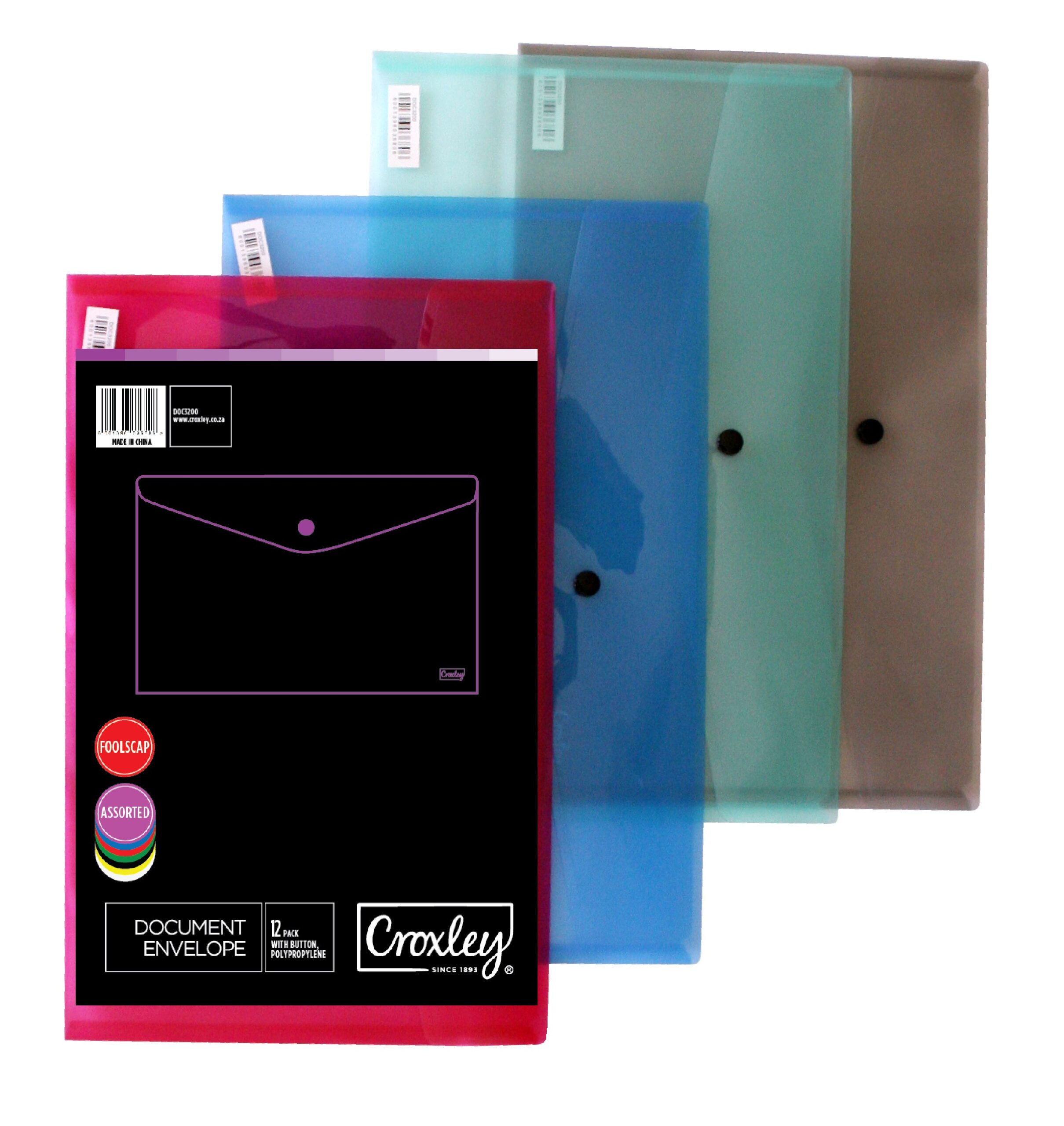 CROXLEY Foolscap Envelope Assorted Pk12 - DOC3200