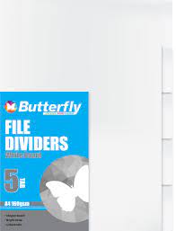 BUTTERFLY FILE DIVIDERS A4 WHITE BOARD 5 TAB_FIL050