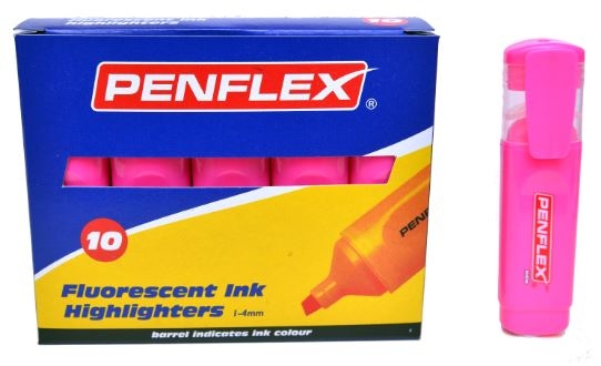 PENFLEX Higlo Highlighter - Pink (Box of 10) - PFLX819128 - Stationery ...