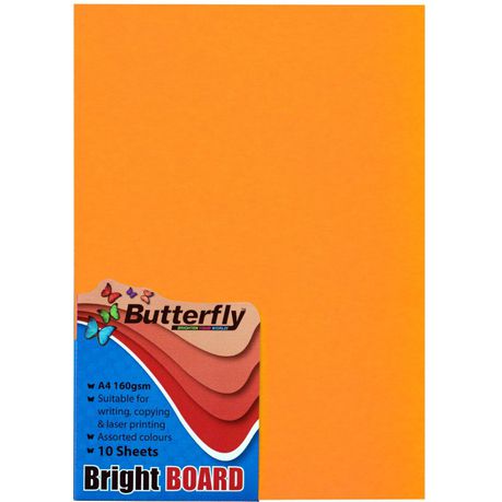 BUTTERFLY BOARD - A4 BRIGHT 160gsm (10s) ORANGE - BRD400O
