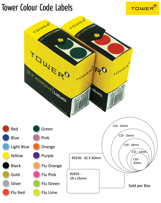 Tower Colour Code Labels 10mm Rolls Flu Orange C10FO Tower Colour Code Labels 10mm Rolls Flu Orange C10FO
