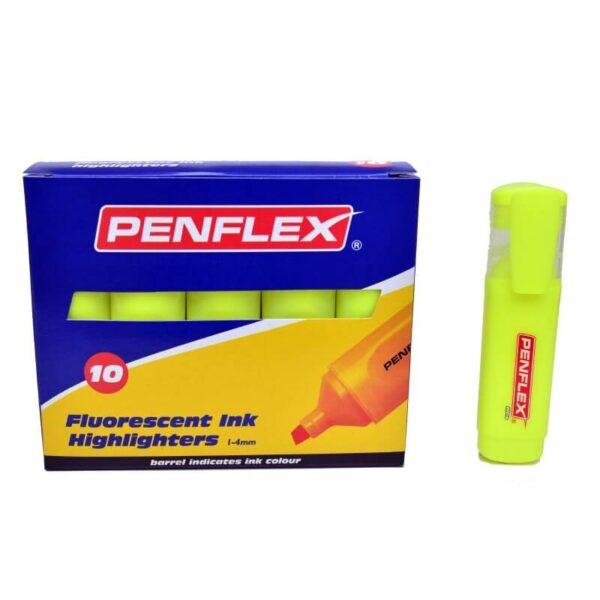 Penflex HiGlo Highlighter 1.5mm Chisel Tip Yellow Box of 10 – 36-1800-07
