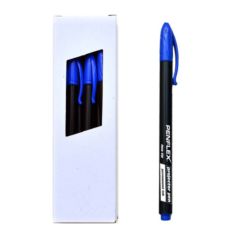 Penflex Permanent Projector Pen Fine 0.6 Bullet Tip Blue 10`s - 36-1900-02